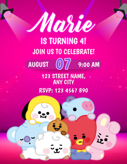 Editable BT21 birthday invitation Template | PosterMyWall