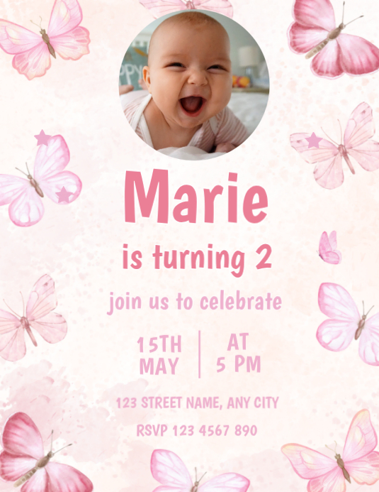 Editable butterflies birthday invitation Template | PosterMyWall