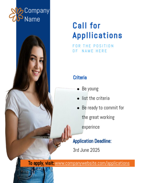Editable Call for Applications Template - Modern Job Vacancy Flyer with ...