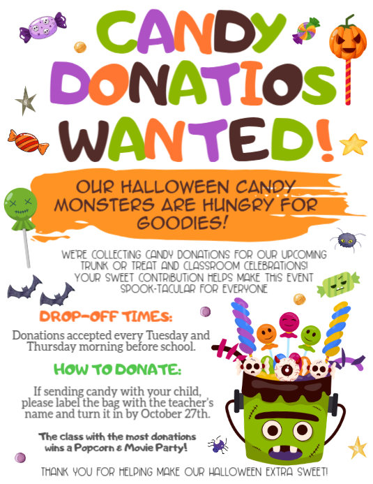 Editable Candy Donation Flyer Template: Trunk or Treat | PosterMyWall