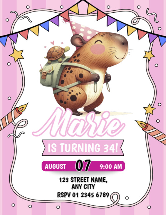 Editable Capybara birthday invitation Template | PosterMyWall