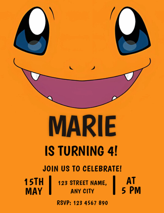 Editable charizard pokemon birthday invitation Template | PosterMyWall
