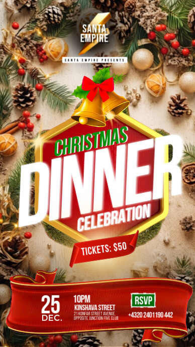 Copy of Editable Christmas Dinner Party Flyer Video | PosterMyWall