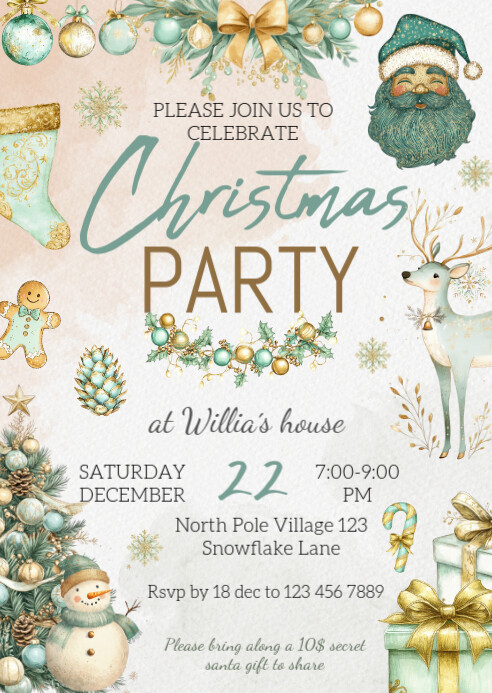 Plantilla de Editable Christmas party invitation | PosterMyWall