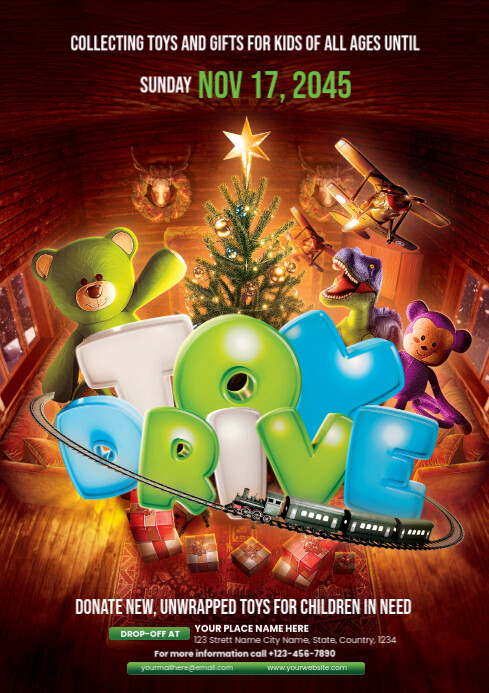 Editable Christmas Toy Drive Flyer Template | PosterMyWall