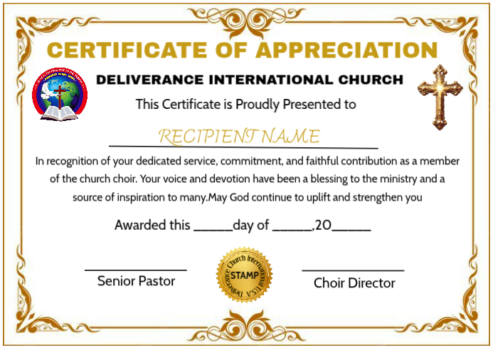 Editable Church Choir Certificate of Appreciation Template | Gospel ...