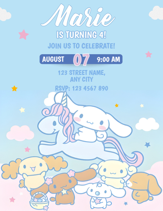 Editable Cinnamoroll Sanrio Birthday Invitation Template | PosterMyWall