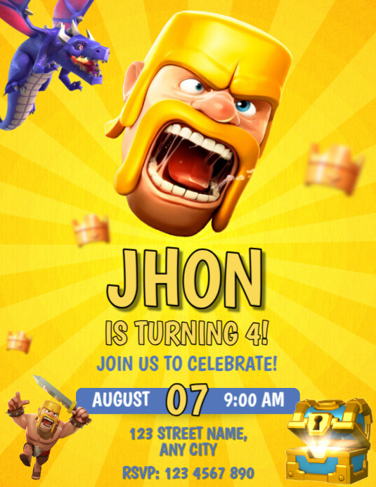 Plantilla de Editable Clash Royale Birthday Invitation | PosterMyWall