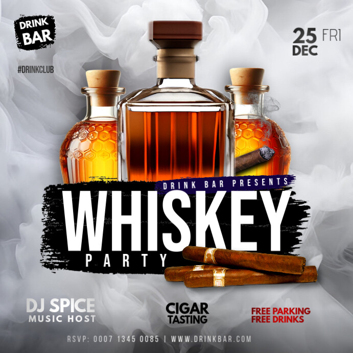 Editable classic Whiskey and Cigar bar party invitation template for ...