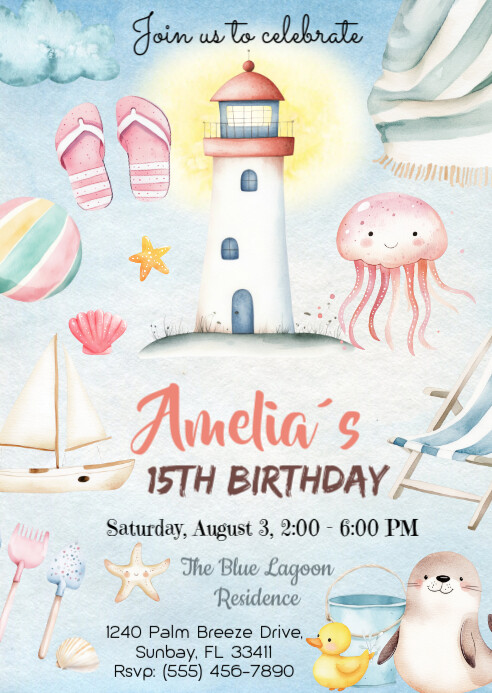 Copy of Editable Coastal Birthday Invitation | PosterMyWall