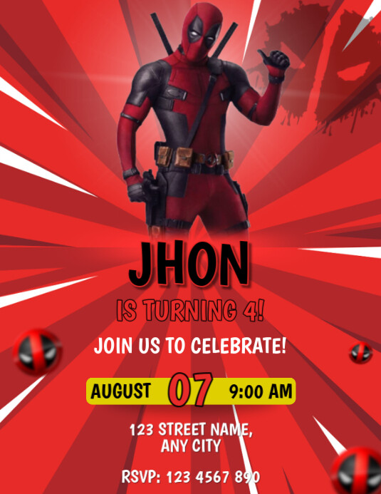 Editable DeadPool Birthday Invitation Template | PosterMyWall