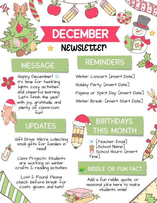 Copy of Editable December Classroom Newsletter Template – Printable ...