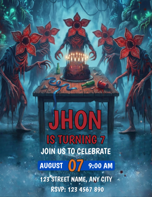 Editable Demogorgon Stranger Things Birthday Party Flyer Template ...