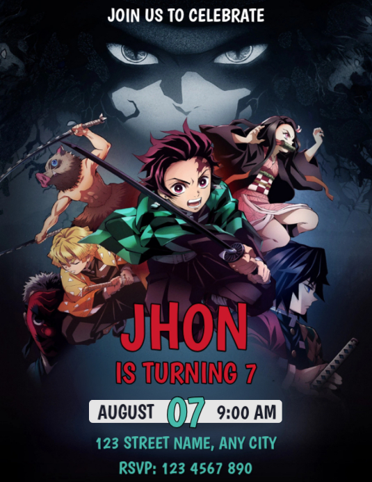 Editable Demon Slayer Birthday Invitation Template | PosterMyWall