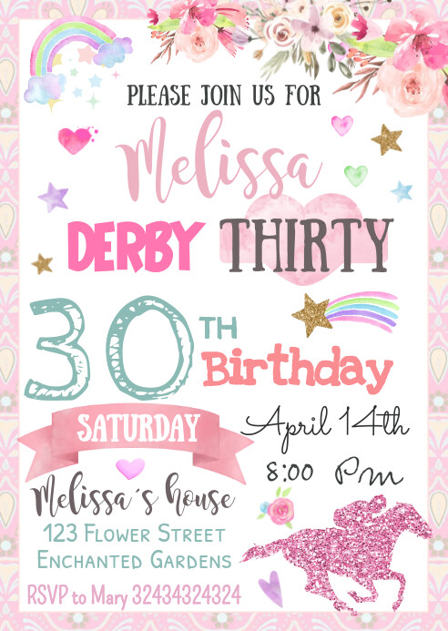 Editable Derby Thirty Printable Birthday Invi Template | PosterMyWall