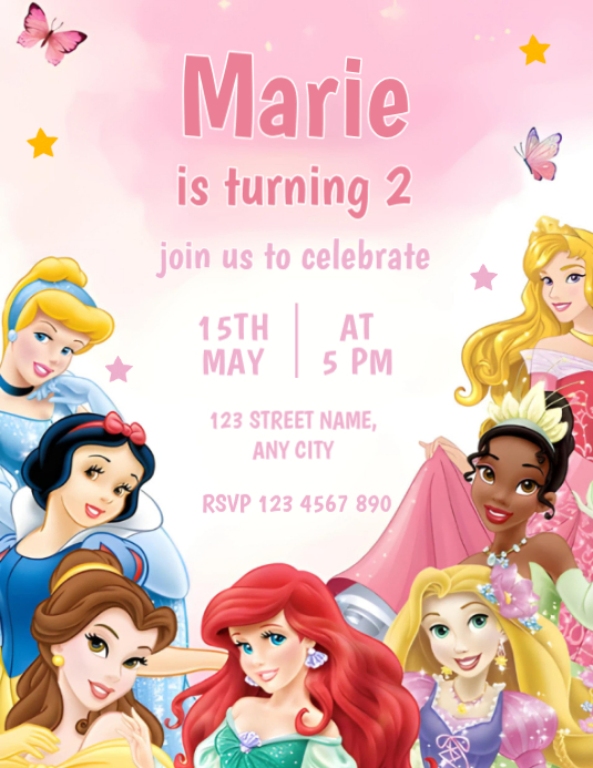 Editable Disney princesses birthday invitation Template | PosterMyWall