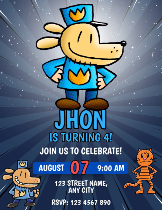 Editable Dog Man Birthday Invitation Template | PosterMyWall