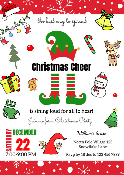 Modèle Editable Elf Christmas Party Invitation | PosterMyWall