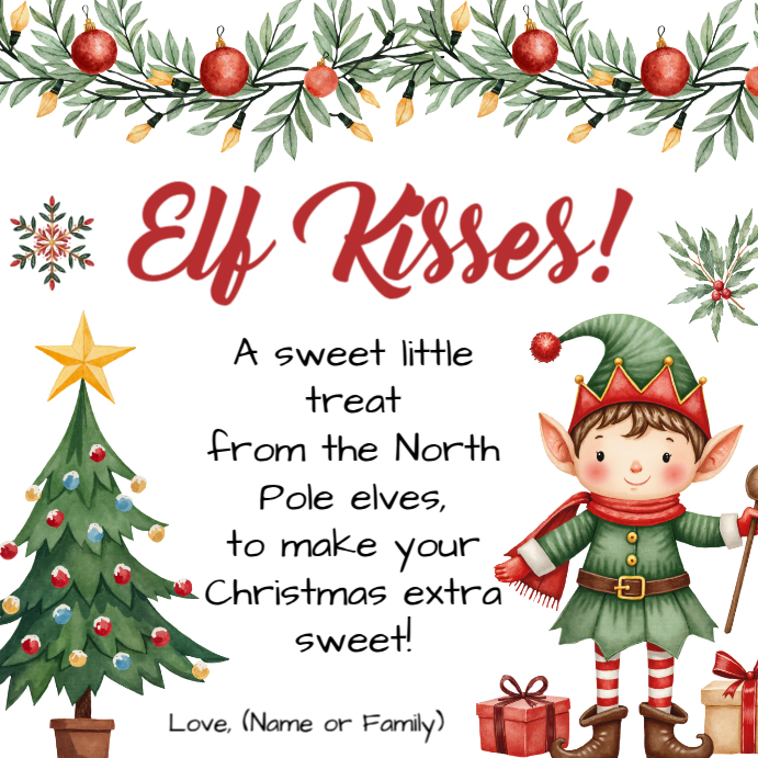 Editable Elf Kisses Tag – Printable Christmas Favor Label for Kids ...