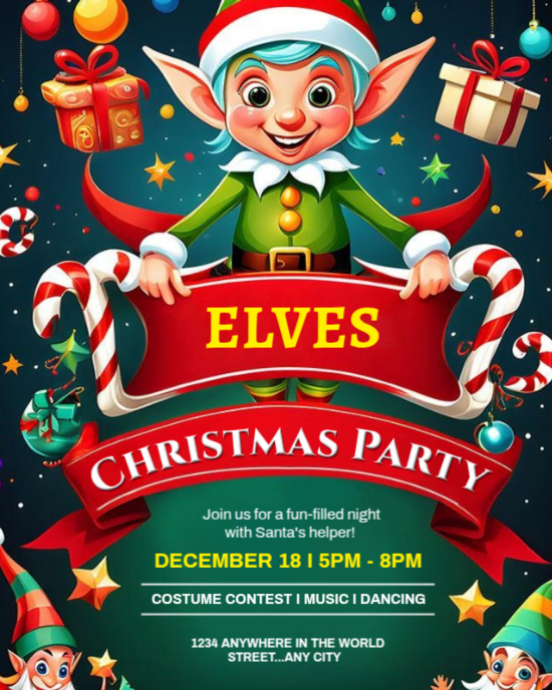 Copia de Editable Elves Christmas Party Flyer Template | Costume ...