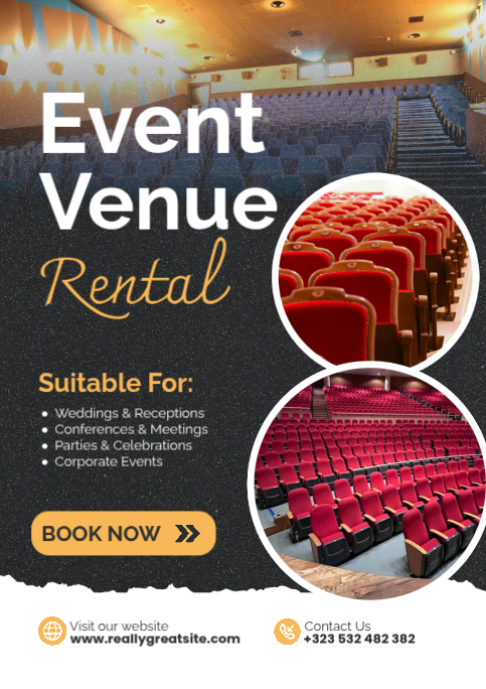 Plantilla de Editable Event Venue Rental Poster Template A2 | PosterMyWall