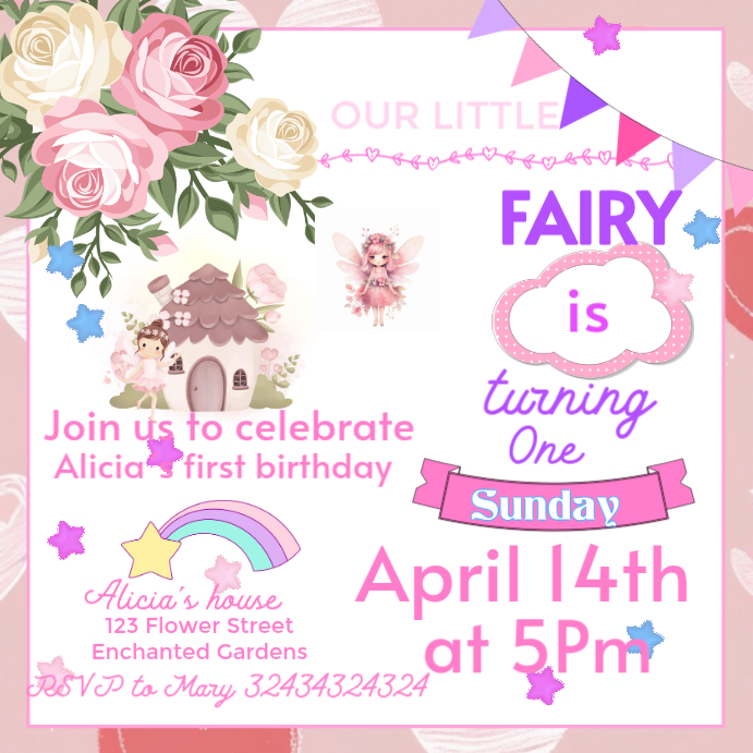 Editable Fairy Birthday Invitation pink Template | PosterMyWall