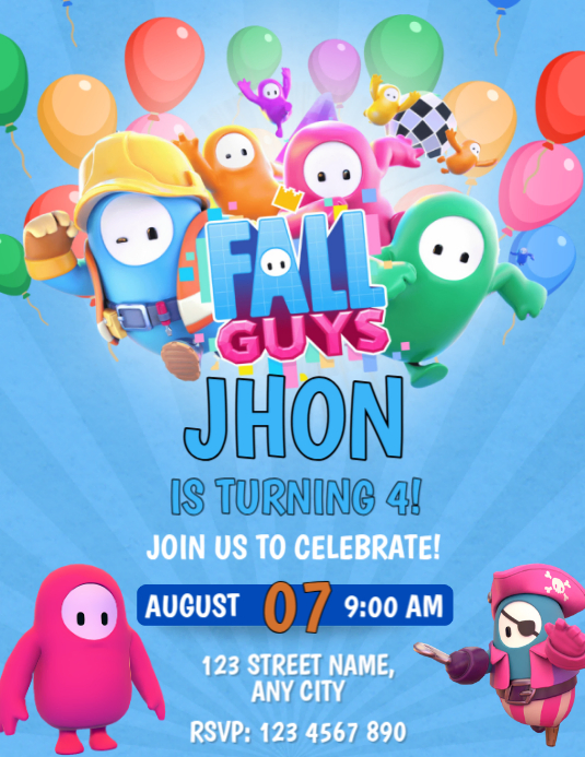 Editable Fall Guys Birthday Invitation Template | PosterMyWall