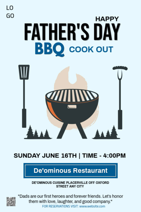 Elegant printable fathers day cookout party invite card Template ...