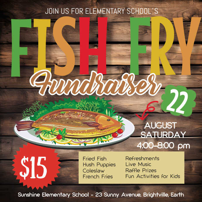 Editable Fish Fry Fundraiser Flyer Template | PosterMyWall