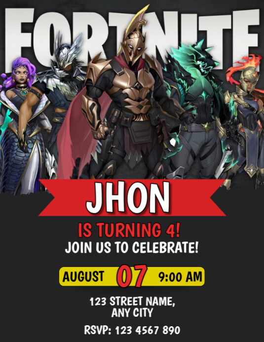 Editable Fortnite birthday Invitation Template | PosterMyWall