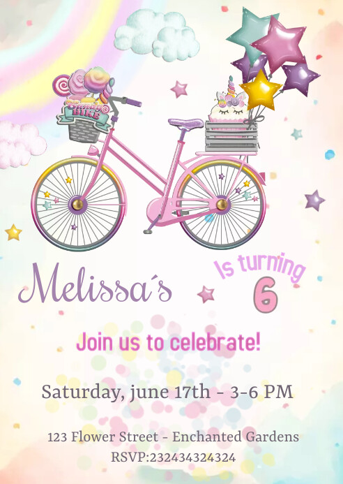 Editable Girl Bike Birthday Invitation Template | PosterMyWall