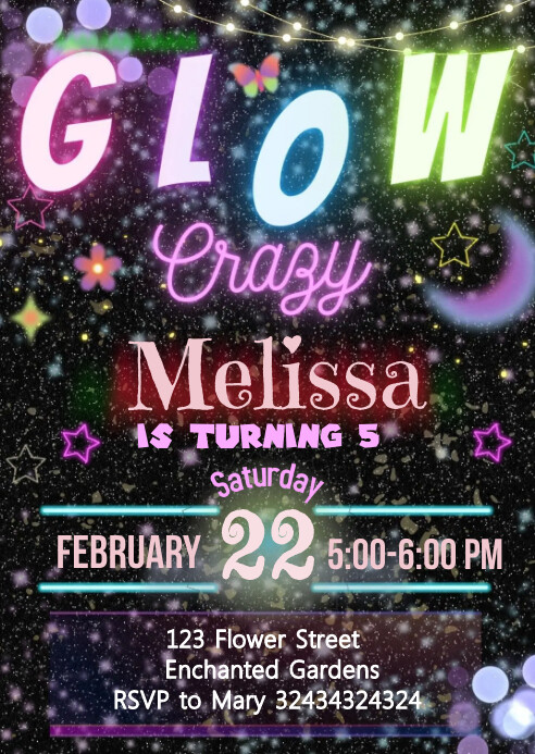 Editable Glow Party Birthday Invitation Template | PosterMyWall