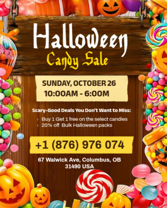 Plantilla de Editable Halloween Candy Sale Flyer | PosterMyWall