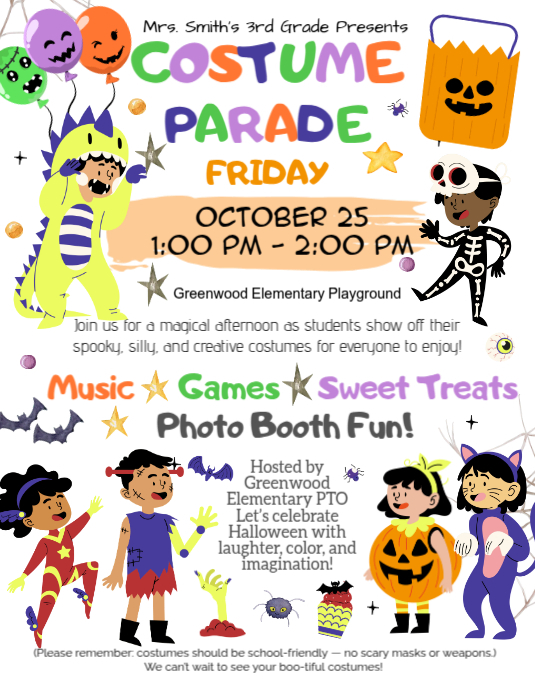Editable Halloween Costume Parade Flyer Template, Printable Halloween ...