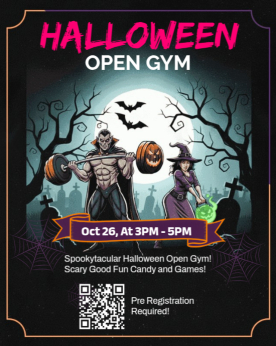 Editable Halloween Open Gym & Fitness Party Flyer Template | PosterMyWall
