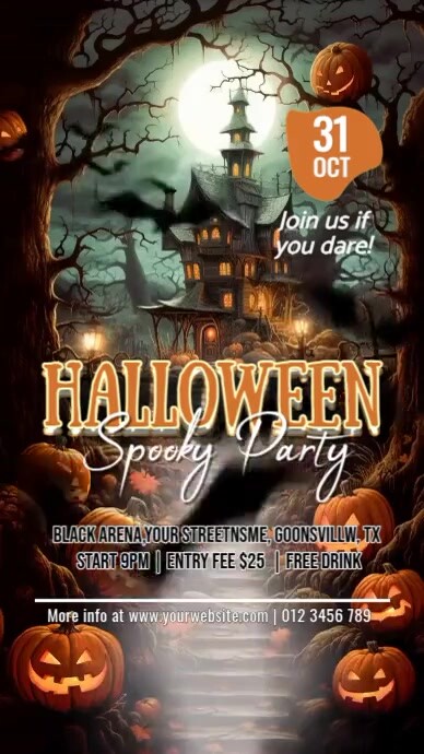 Editable Halloween Party Flyer Template | Spooky Haunted House Poster ...