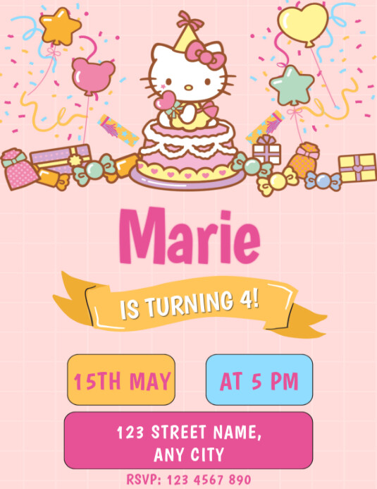Editable Hello Kitty Birthday Invitation Template | PosterMyWall