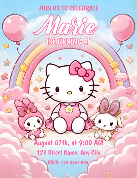 Modèle Editable Hello Kitty Birthday Invitation | PosterMyWall