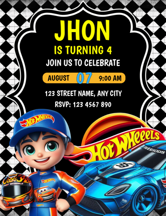 Plantilla de Editable Hot Wheels Birthday invitation | PosterMyWall