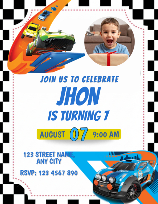 Editable Hot Wheels Birthday Invitation with photo Template | PosterMyWall