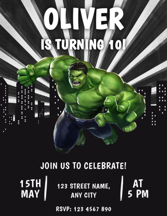 Editable incredible hulk birthday invitation Template | PosterMyWall