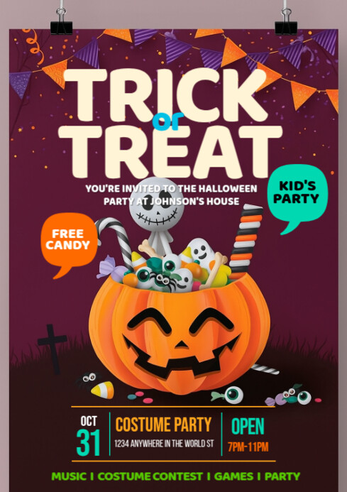 Editable Kids Halloween Costume Party Invitation A4 Template | PosterMyWall
