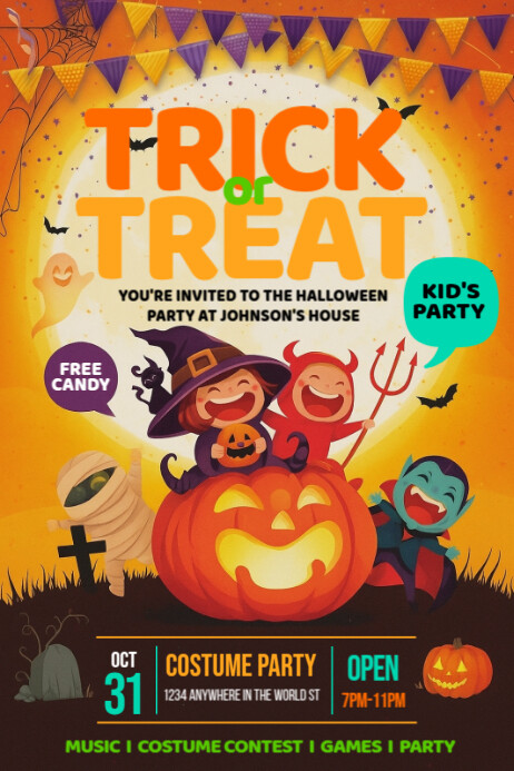 Editable Kids Halloween Costume Party Invitation poster Template ...