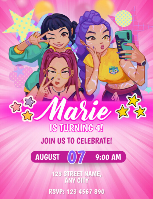 Plantilla de Editable KPop Demon Hunters Birthday Invitation | PosterMyWall