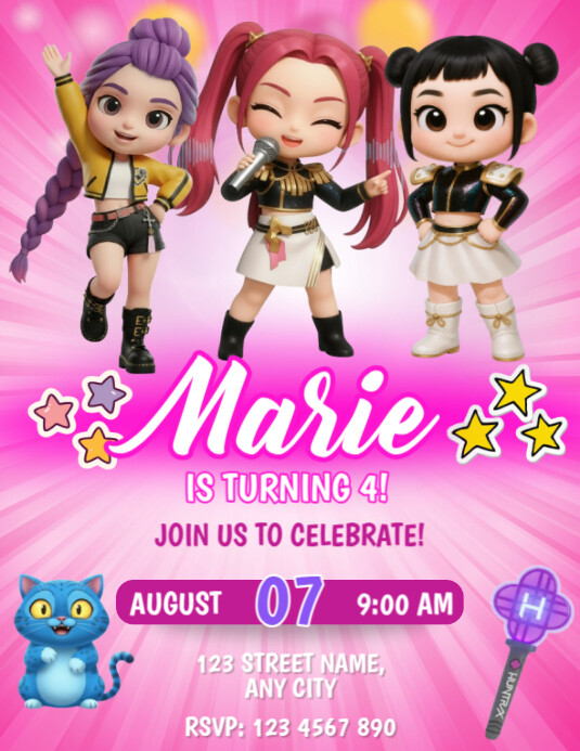 Plantilla de Editable KPop Demon Hunters Birthday Invitation | PosterMyWall