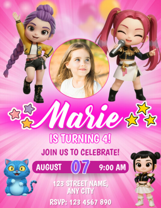 Editable Kpop Demon Hunters photo Birthday Invitation Template ...