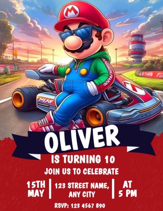 Editable Mario Kart Birthday Invitation Template | PosterMyWall