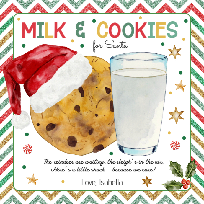 Copy of EDITABLE Milk and Cookies for Santa Christmas Gift Tag. School ...