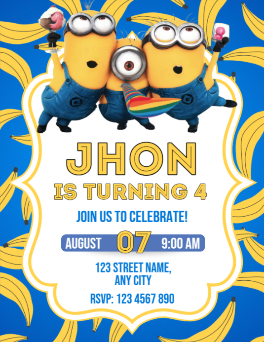 Editable Minions Birthday Party Invitation Template | PosterMyWall