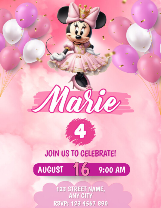 Editable Minnie Mouse Birthday Invitation Template | PosterMyWall